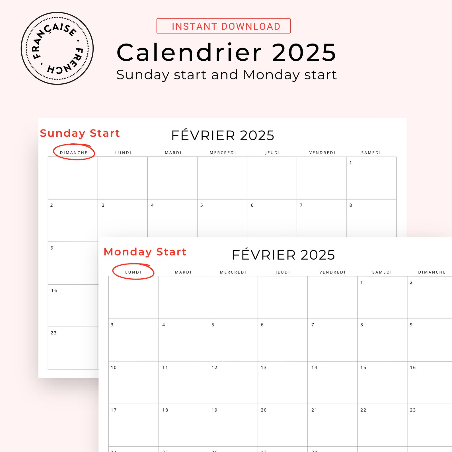 2025 Calendrier Français 2025 French Calendar 2025 Monthly Calendar in ...