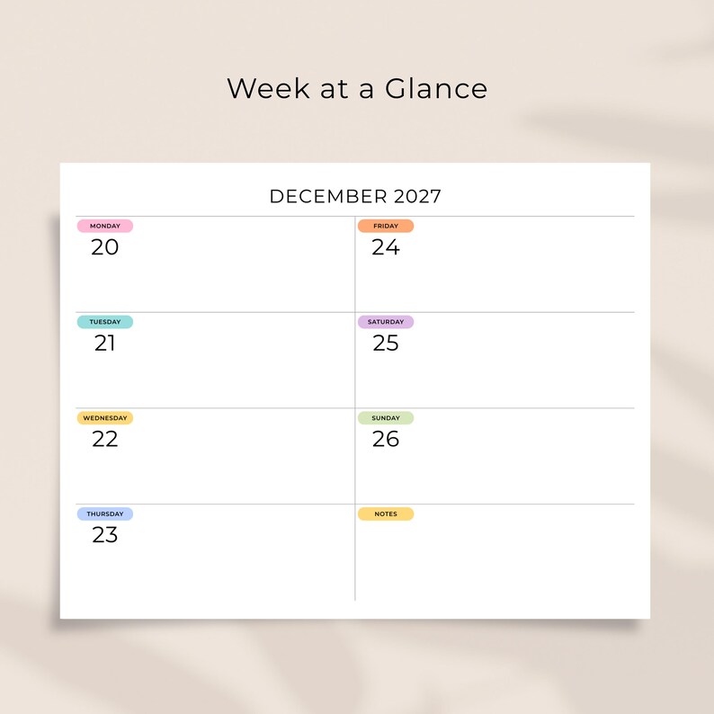 2027 Weekly Planner Printable PDF 2027 Weekly Calendar Landscape Color ...