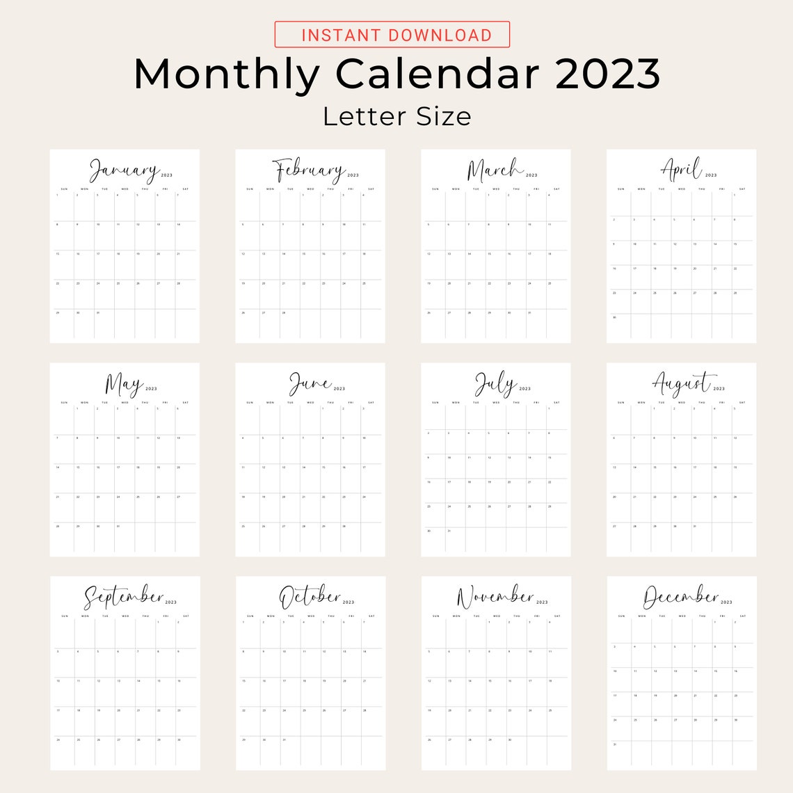 2023 2024 Calendar Printable 2023 2024 Monthly Planner Portrait A4 ...