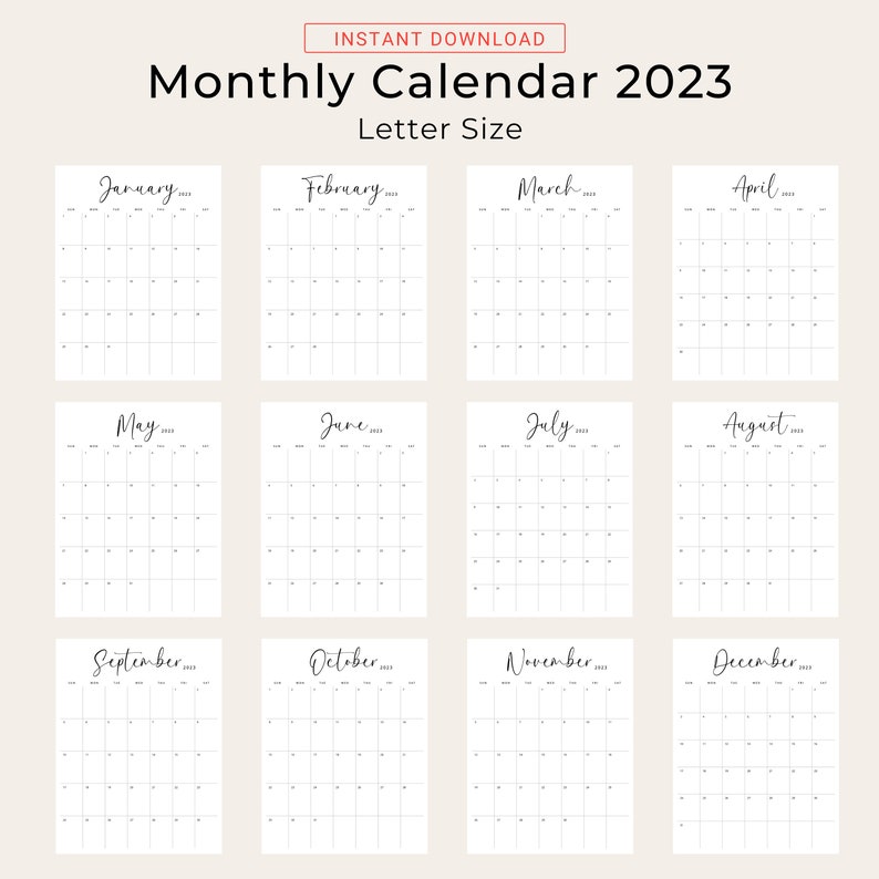 2023 2024 Calendar Printable 2023 2024 Monthly Planner Portrait A4 ...