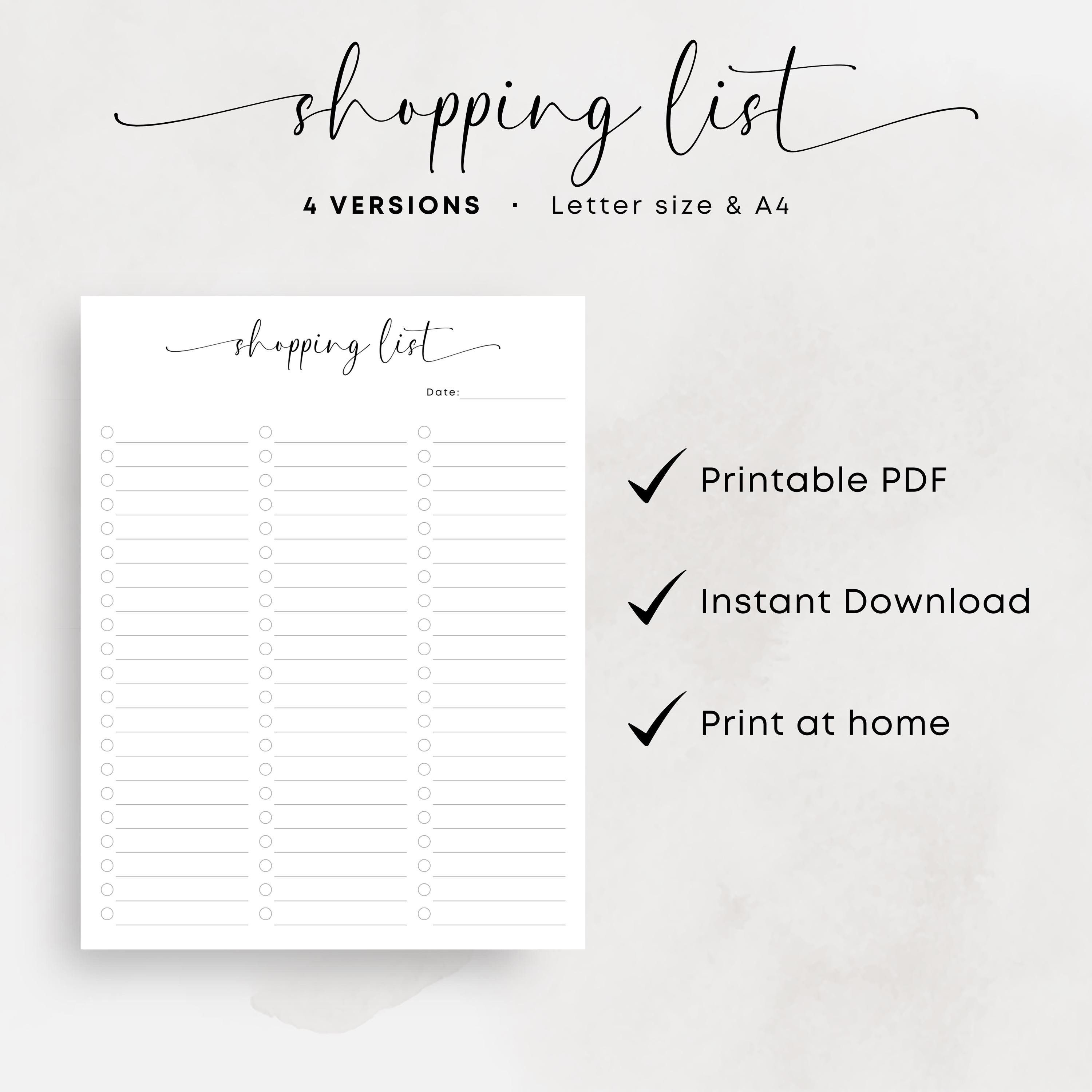 Shopping List Printable Grocery List Food Shopping Planner for Shopping ...