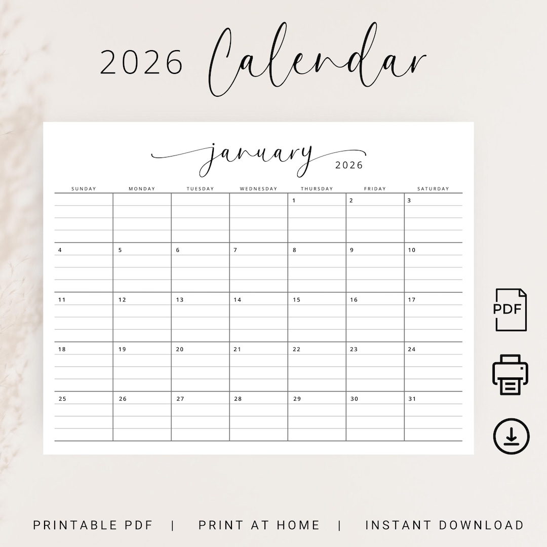 2026 Monthly Planner With Lines 2026 Calendar 2026 Wall Calendar ...