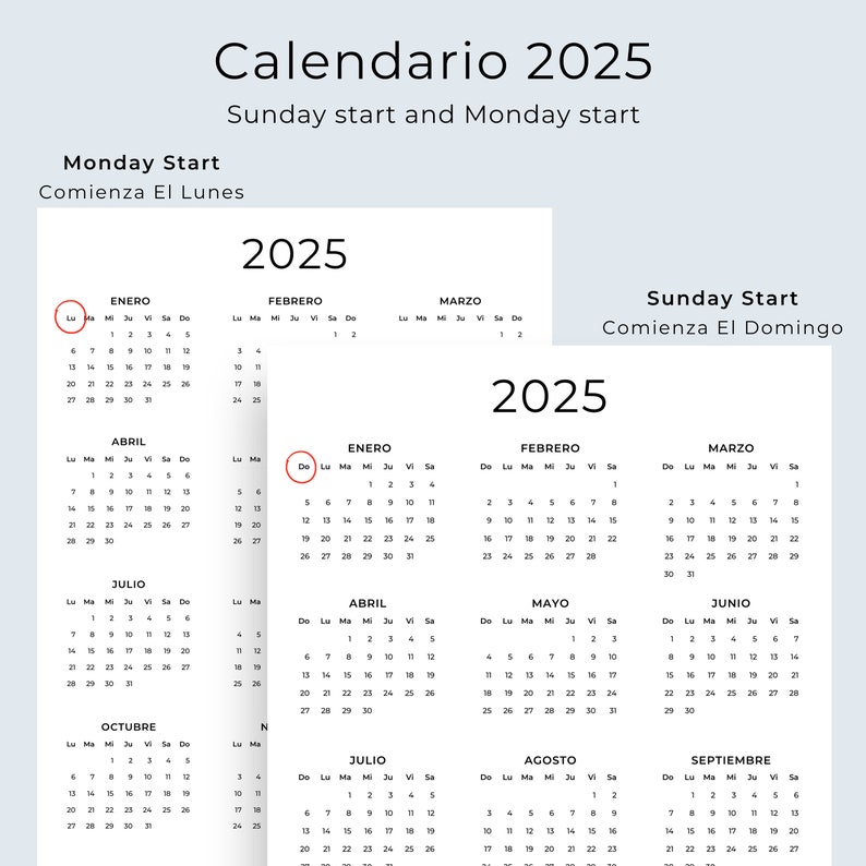 Calendario 2025 Calendario En Español Anual 2025 Calendario De Pared ...