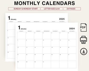 2024 Calendar 2024 Minimal Monthly Planner Landscape 2024 Minimalist ...