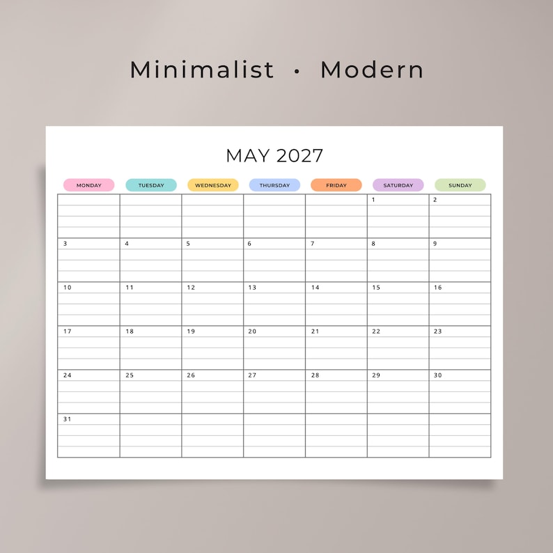 2027 Monthly Calendar With Lines PRINTABLE PDF 2027 Planner Lined ...
