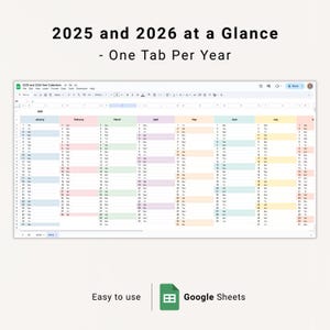 2025 2026 Year Calendar Google Sheets Template 2025 & 2026 Editable ...