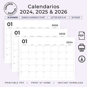 Calendario 2024 2025 2026 Spanish Calendar Printable 3 Years Planners ...