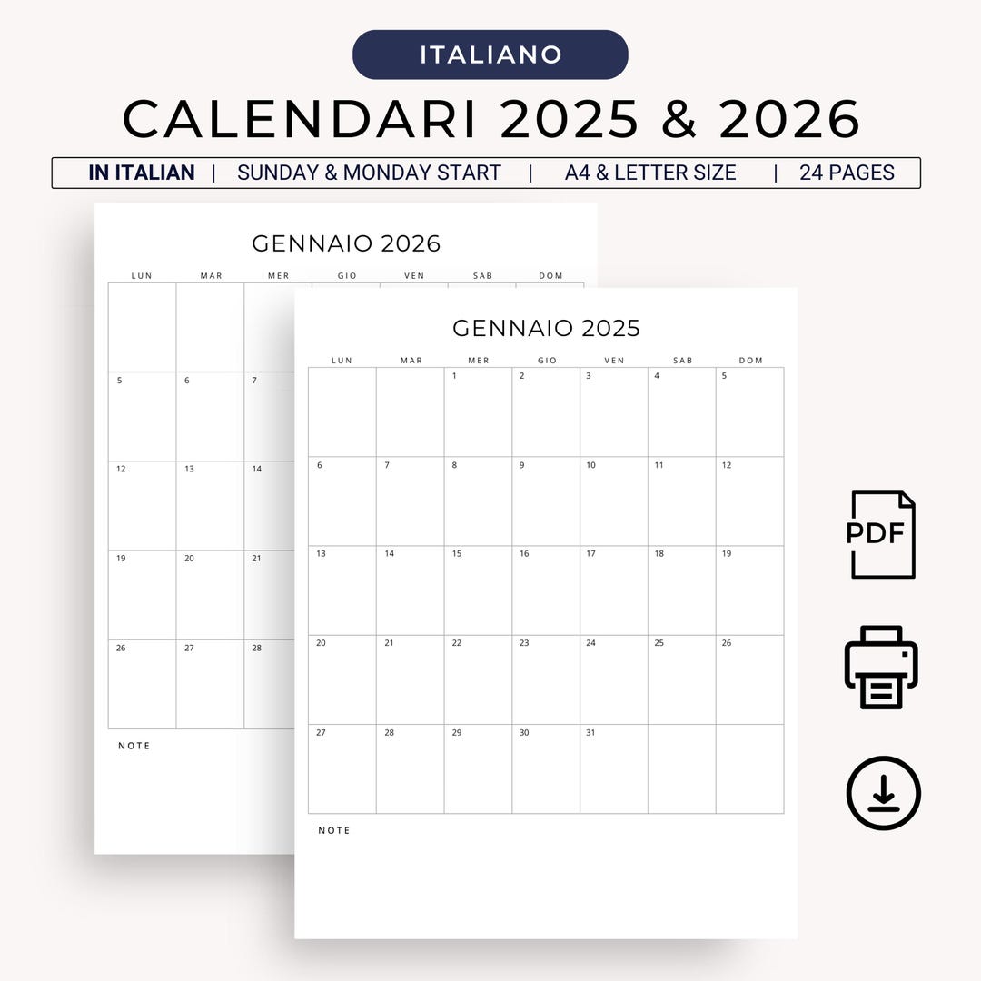 Calendario in Italiano 2025 2026 Italiano Agenda 2025 2026 Minimalist ...
