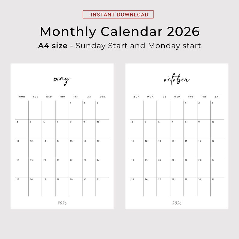 2026 Calendar 2026 Monthly Planner Portrait 2026 Soft Minimalist Desk ...