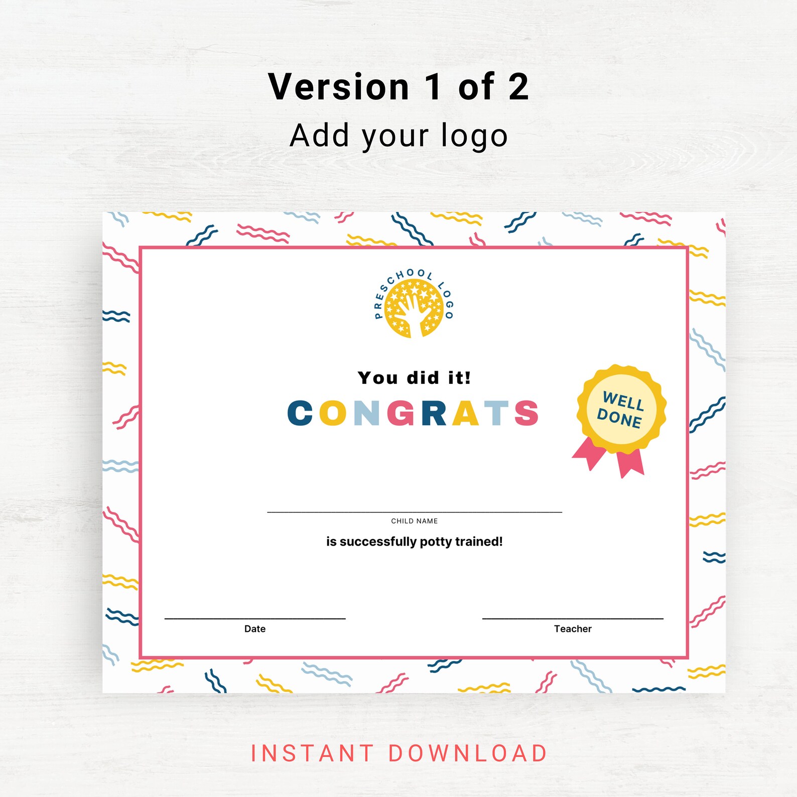 Editable Toilet Training Certificate Potty Training Certificate Daycare ...