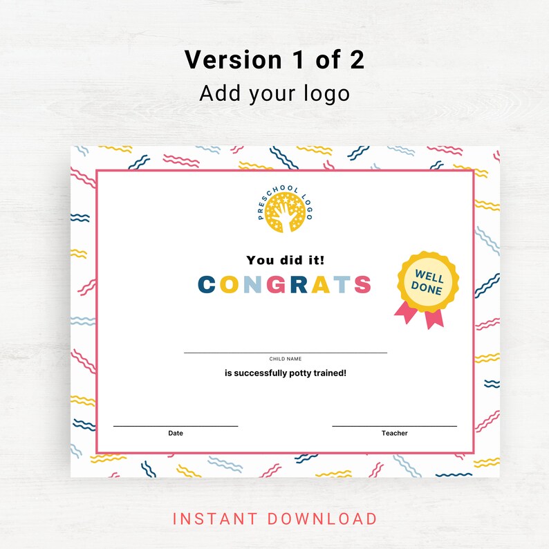 Editable Toilet Training Certificate Potty Training Certificate Daycare ...