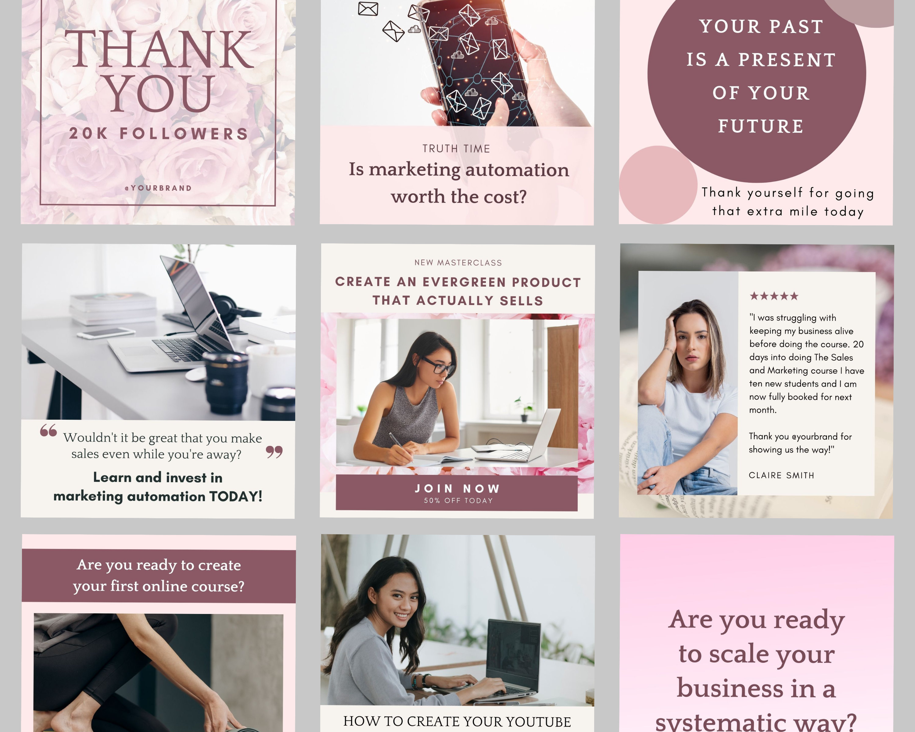 30 Pink Business Coach & Course Creator Instagram Post Canva Template ...