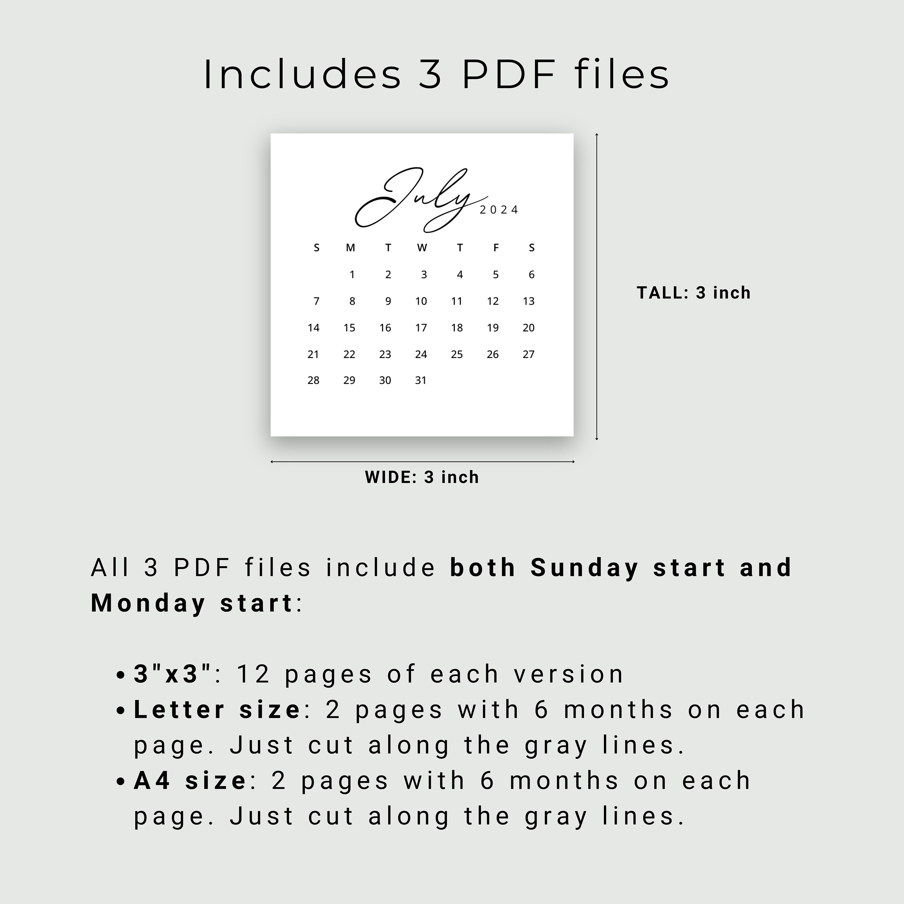 2024 3x3 Mini Calendar 2024 Calendar 2024 Card Calendar Square ...