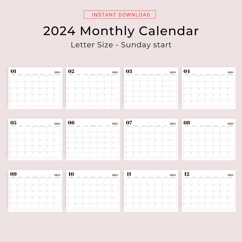 2023 & 2024 Calendar Printable 2023 2024 Monthly Planner Landscape ...