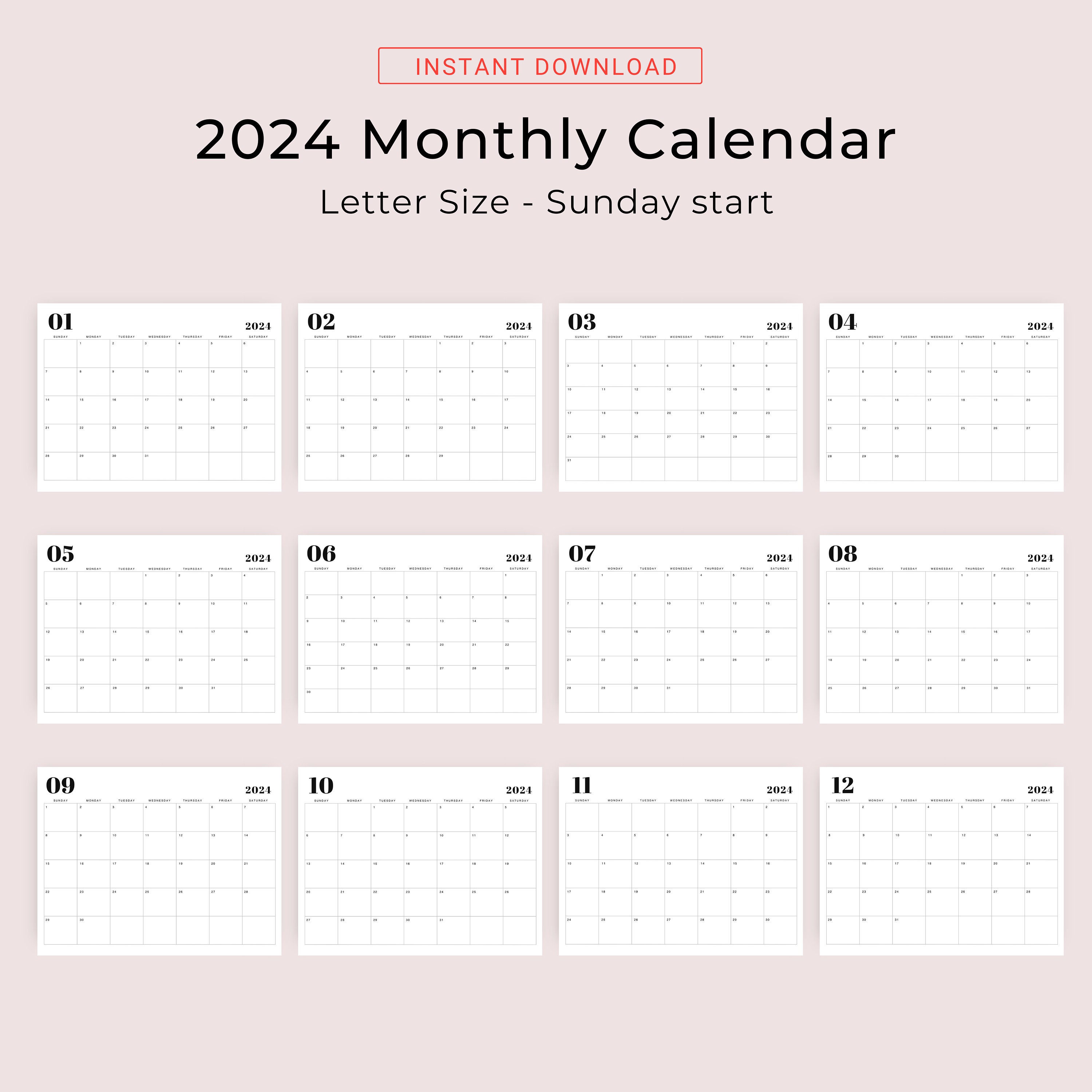 2023 & 2024 Calendar Printable 2023 2024 Monthly Planner Landscape ...