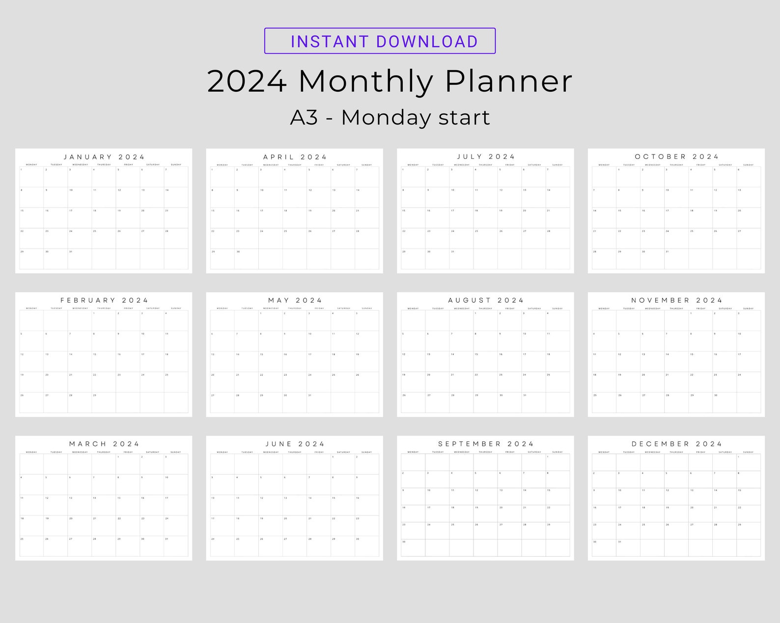 2023 & 2024 Monthly Planner Landscape 2023 2024 Monthly PDF - Etsy