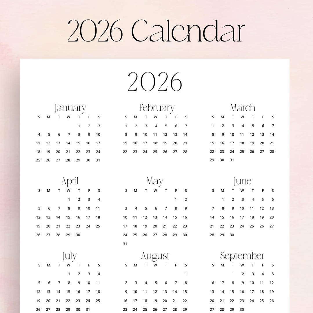 2026 Yearly Calendar Portrait 2026 Calendar PRINTABLE Wall Calendar ...