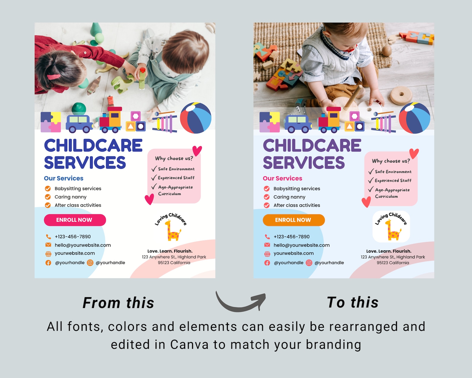 Flyer Template for Childcare Services Customizable Leaflet Canva ...