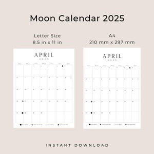 2025 Moon Calendar 2025 Lunar Calendar Printable PDF Full Moon Desk ...