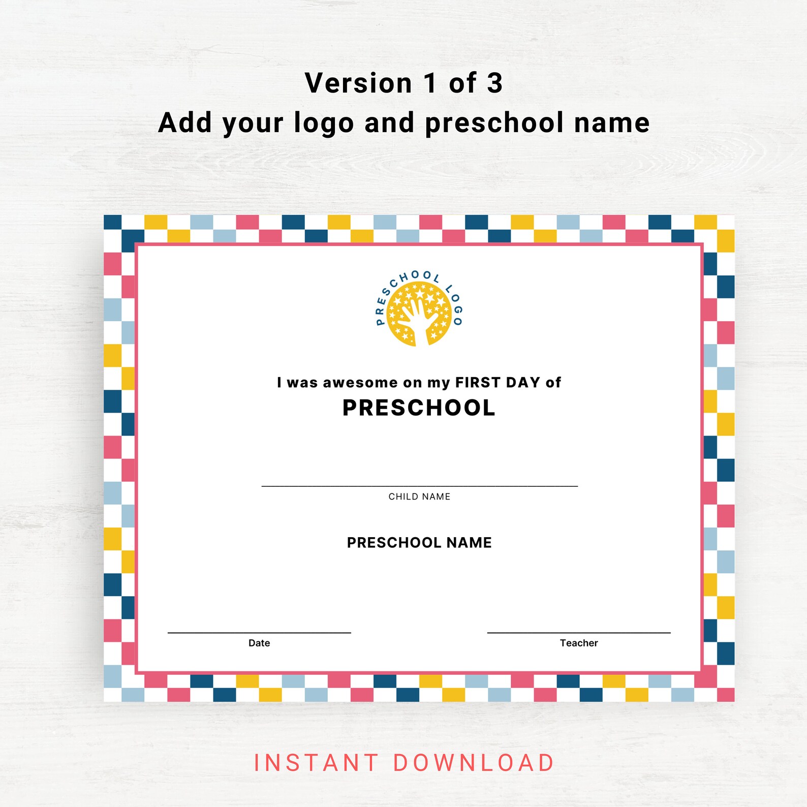 Editable First Day of School Sign Printable First Day Certificate for ...