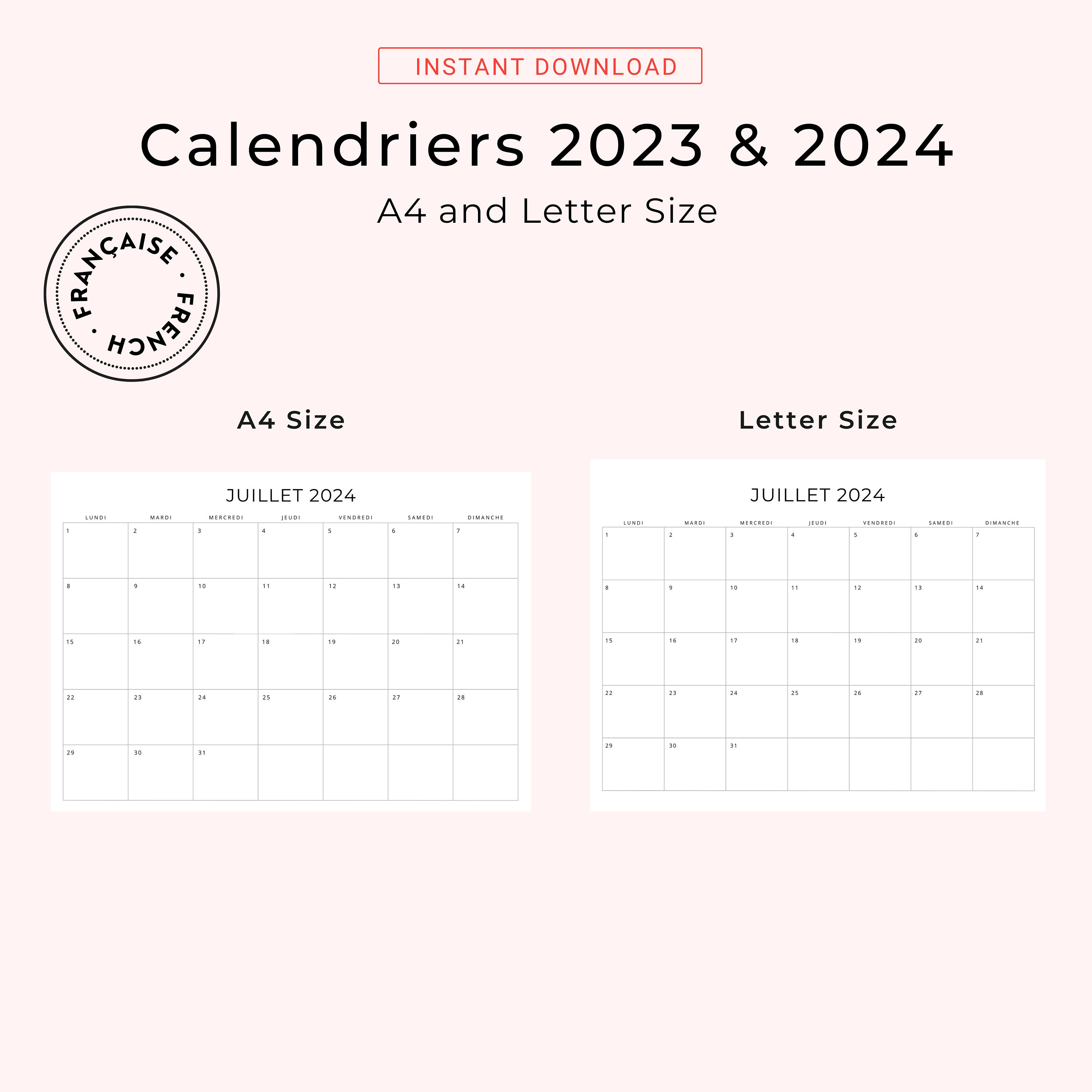 2023 2024 Calendrier Français 2023 2024 French Calendar 2023 - Etsy ...