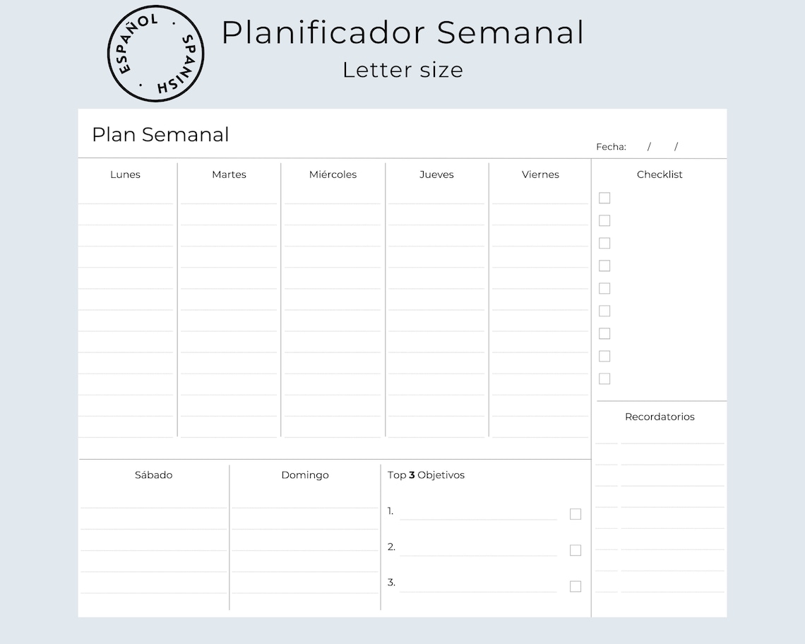 Spanish Planner Planificador Semanal Organizador Semanal Mi Semana ...