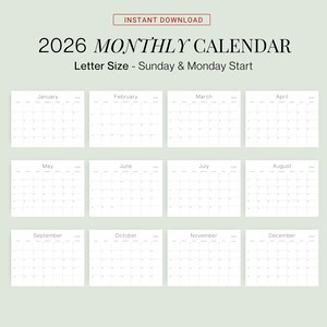 2026 Calendar 2026 Monthly Planner Landscape Classy Wall Calendar 2026 ...