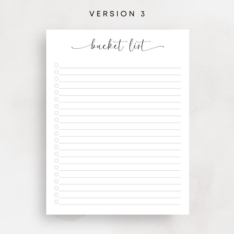Bucket List Printable PDF Dream List Life Goals List Wish List Tracker ...