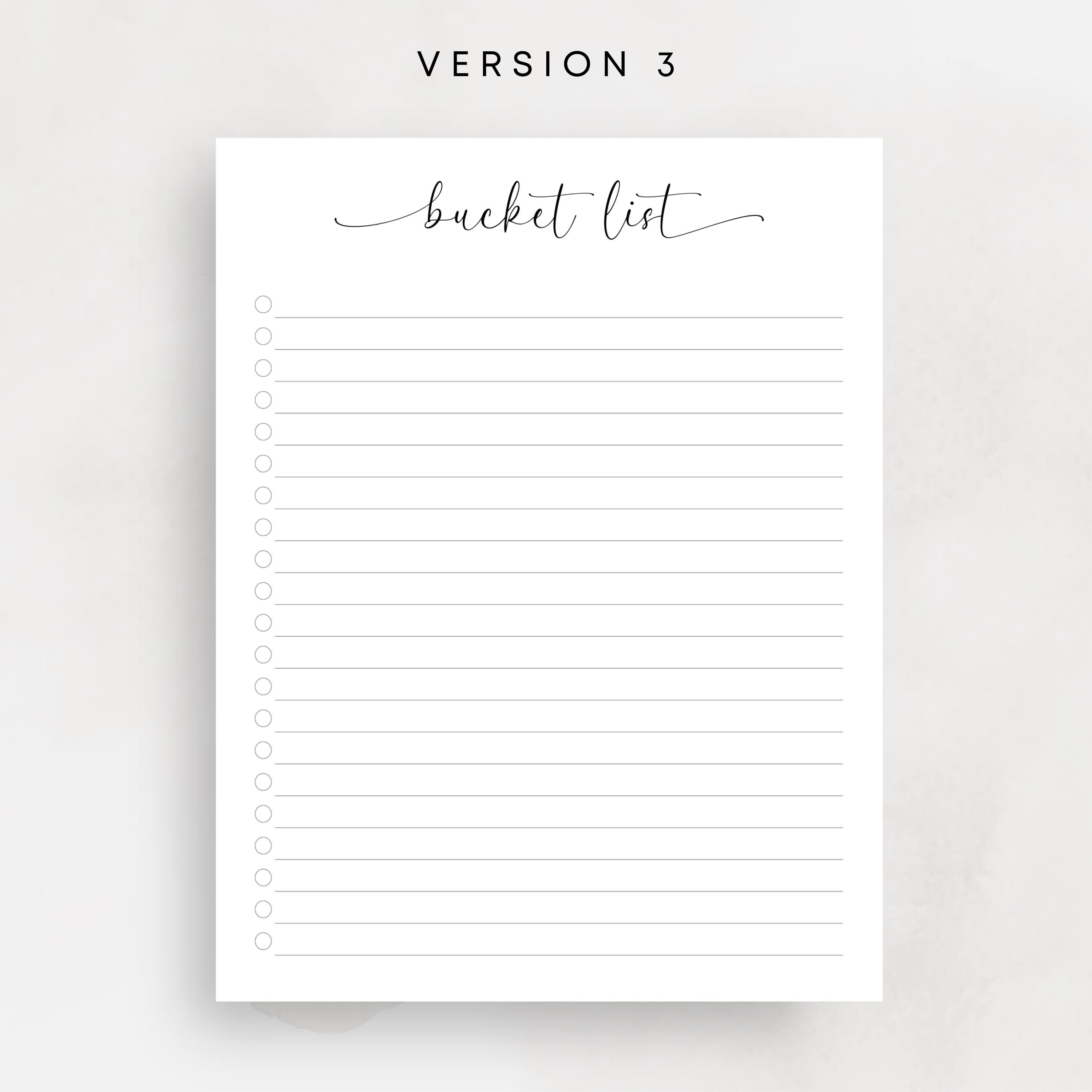 Bucket List Printable PDF Dream List Life Goals List Wish List Tracker ...