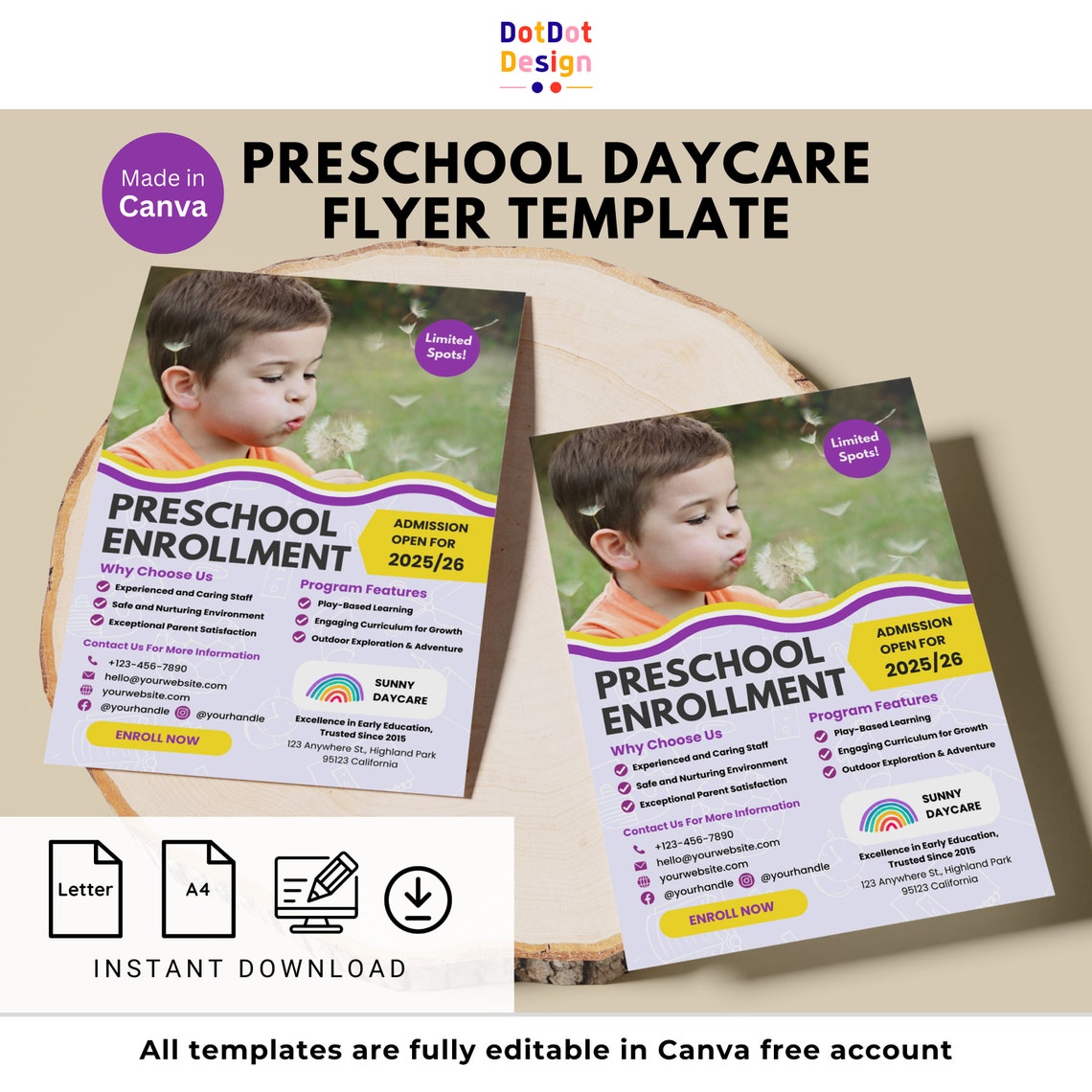 Printable Flyer Template for Preschool Daycare Enrollment Leaflet Kids ...