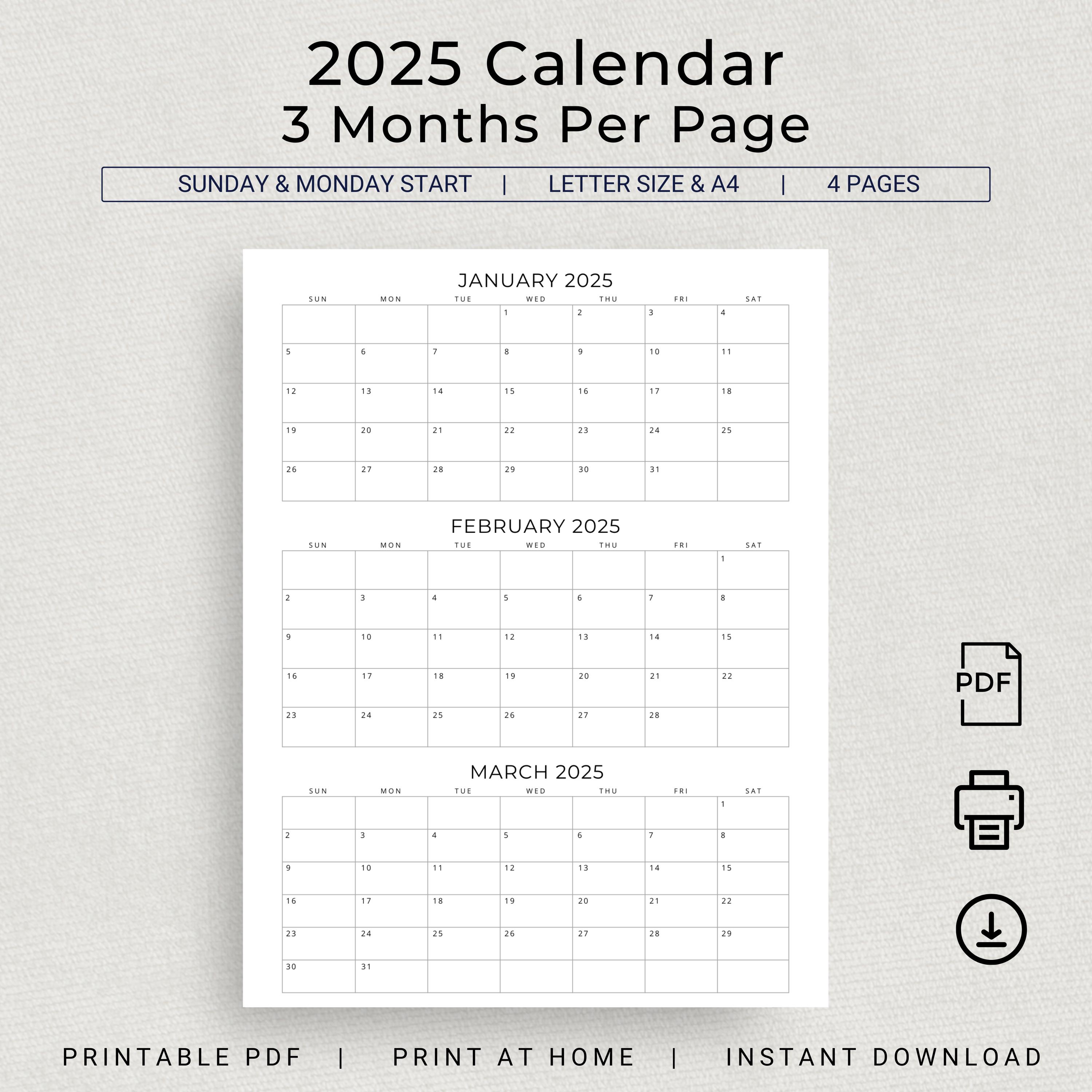 3 Month Calendar Printable
