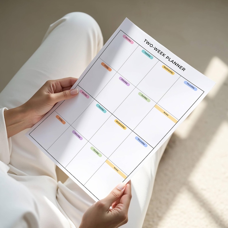 Two-week Planner Printable PDF 2 Weeks Planner Portrait Color Undated ...
