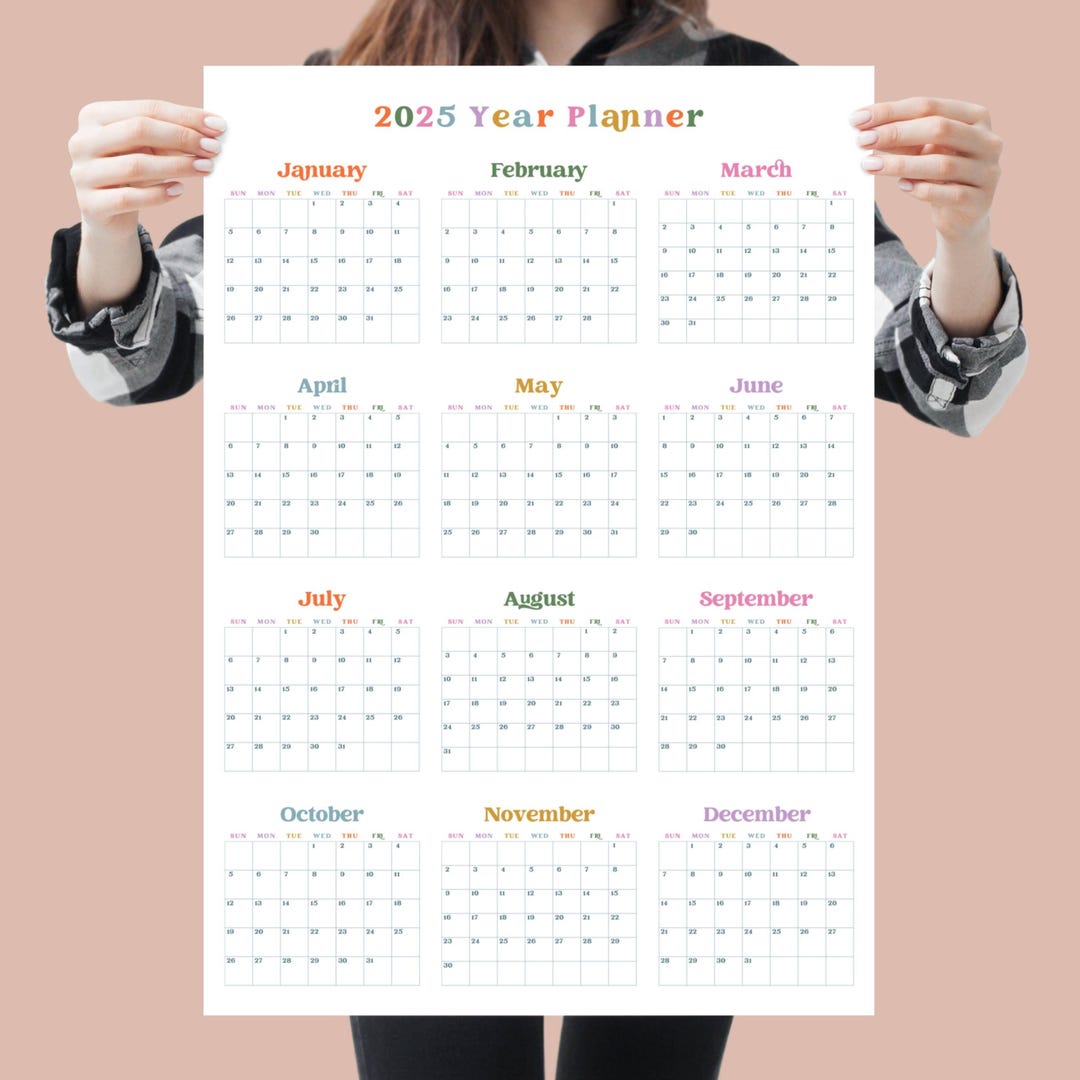 Large 2025 Yearly Planner 2025 Wall Calendar Poster Printable PDF ...