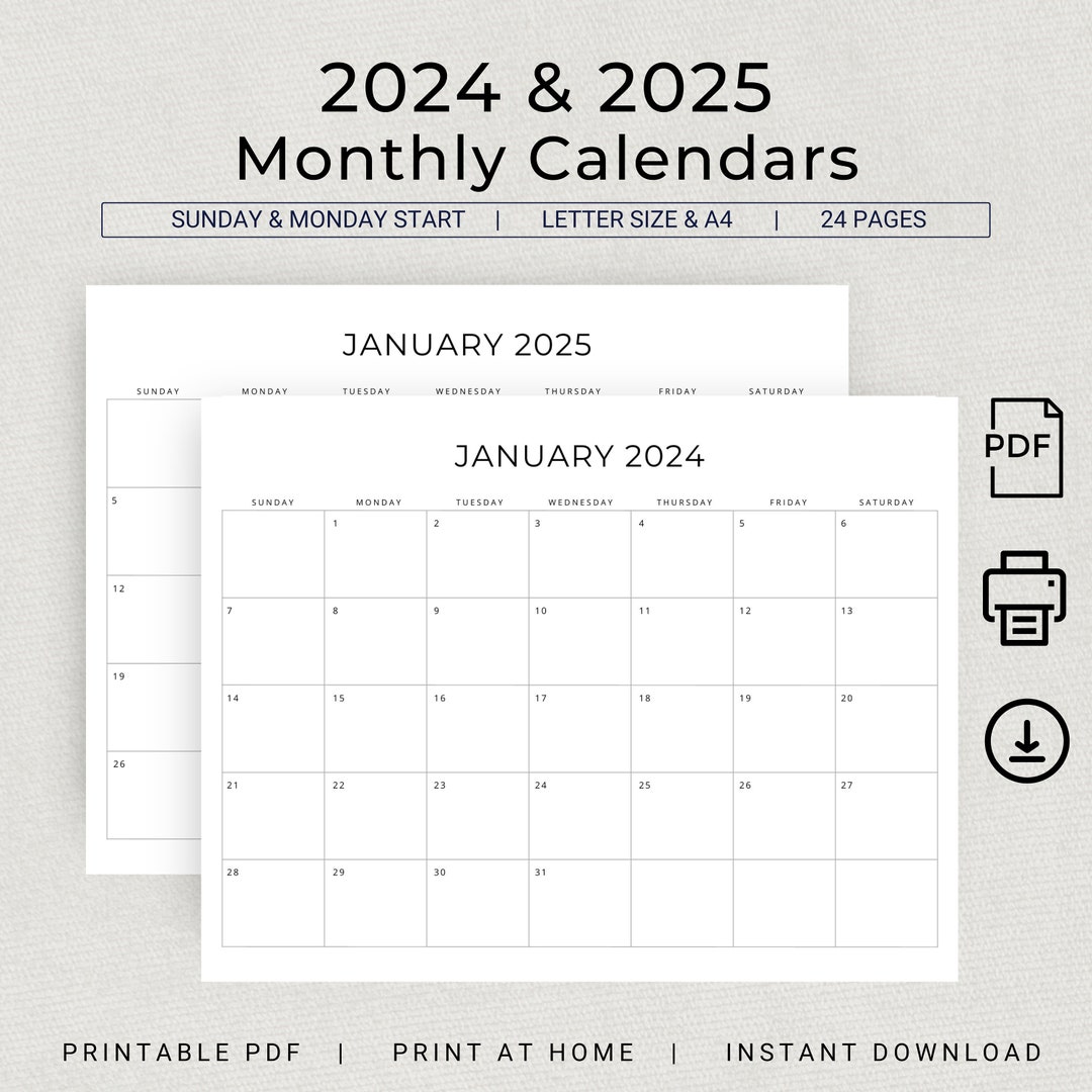 2024 & 2025 Calendar Printable 2024 2025 Monthly Planner Landscape ...