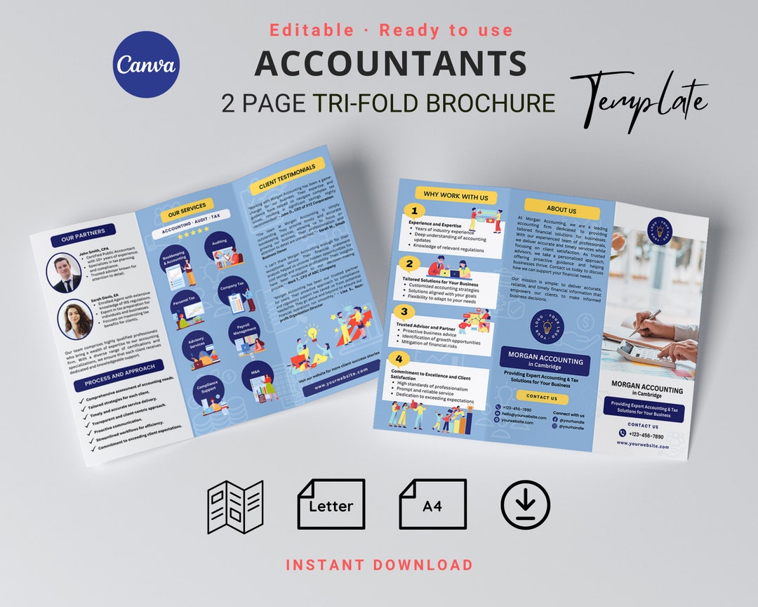 Editable Trifold Brochure for Accountant Brochure Tax - Etsy
