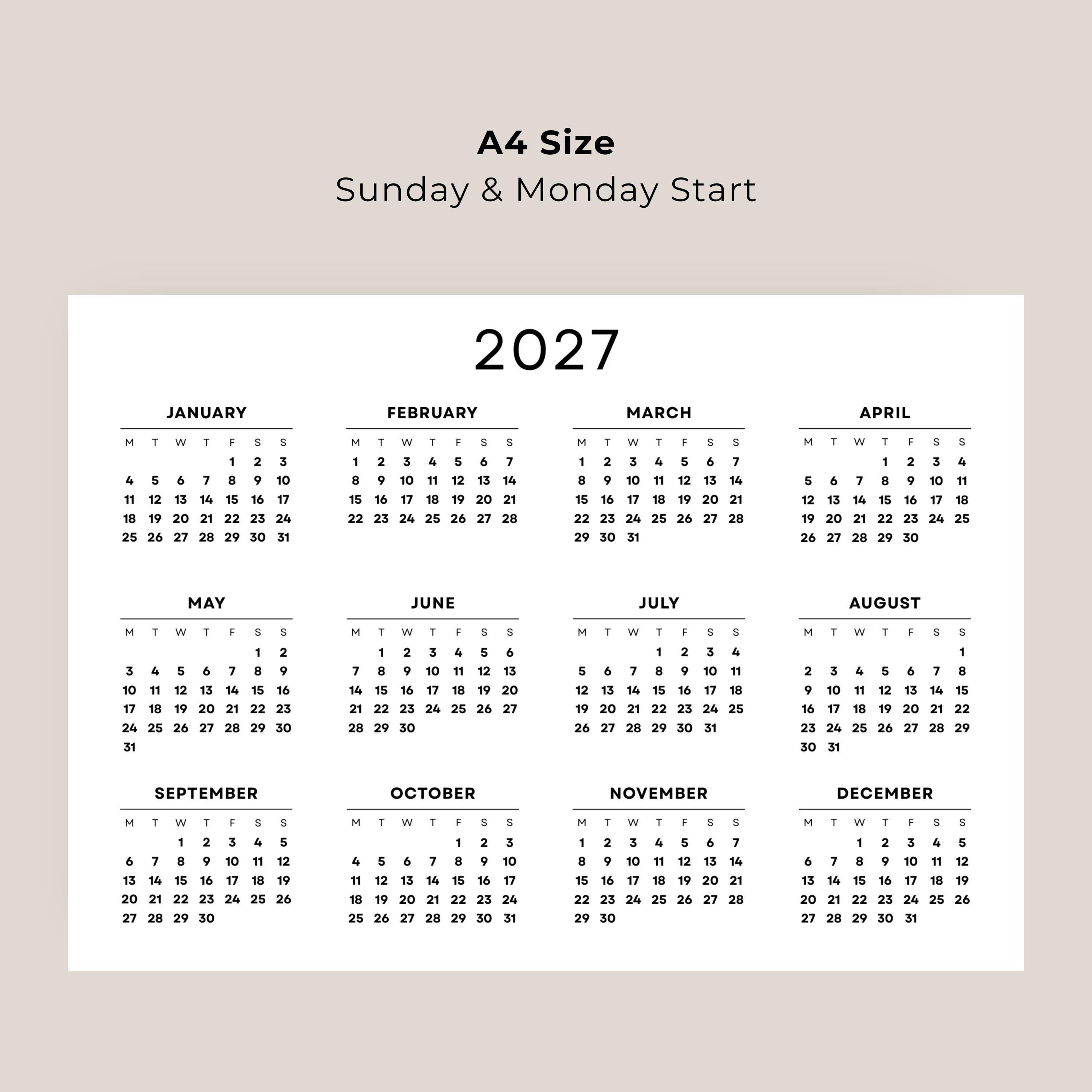 2027 Wall Calendar Easy to Read 2027 Yearly Calendar Minimalist ...