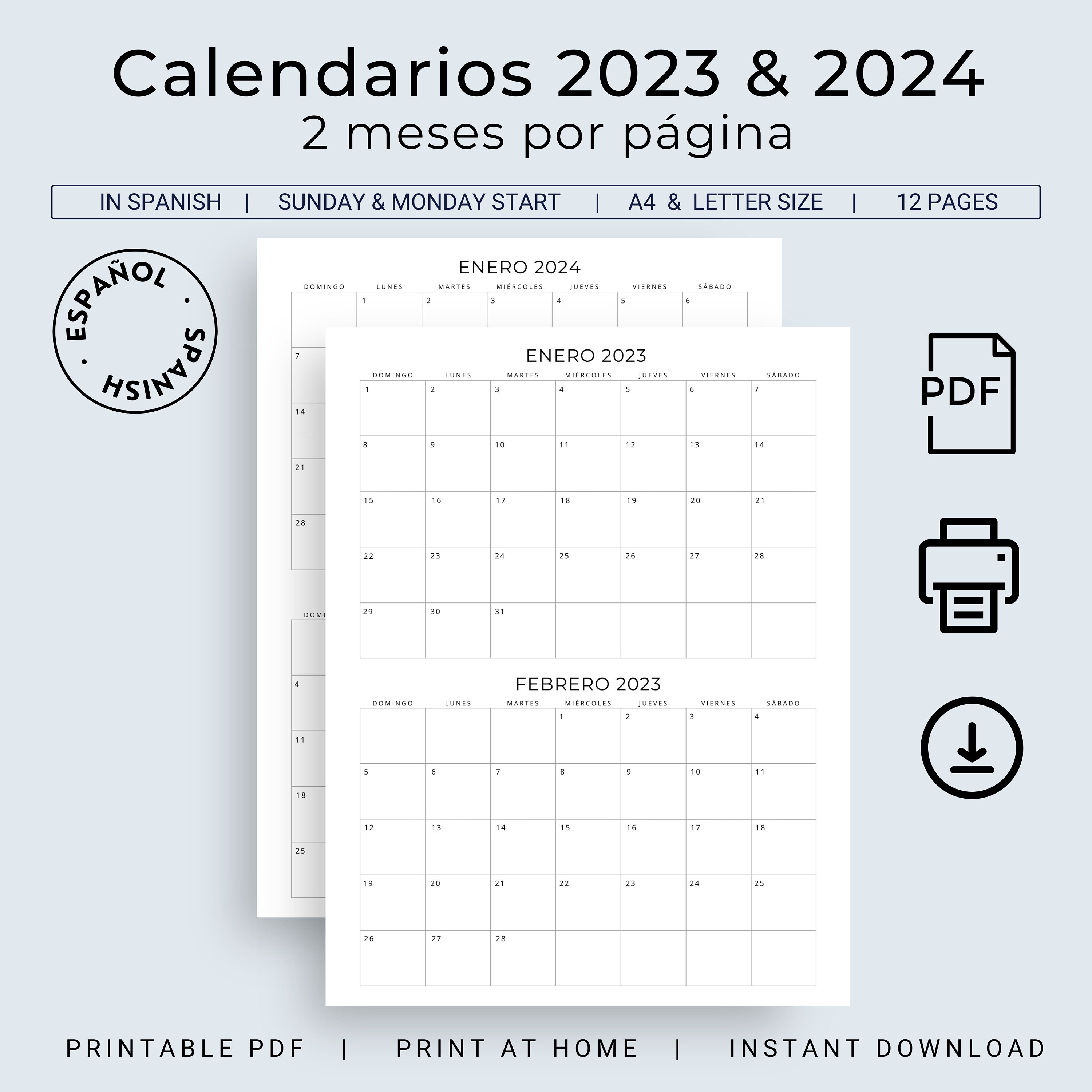 Calendario 2023 & 2024 Calendario Español 2023 2024 Calendario Mensual ...