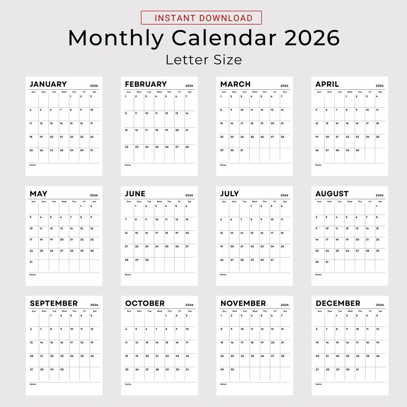 2026 Calendar Easy to Read 2026 Monthly Planner Portrait Printable PDF ...