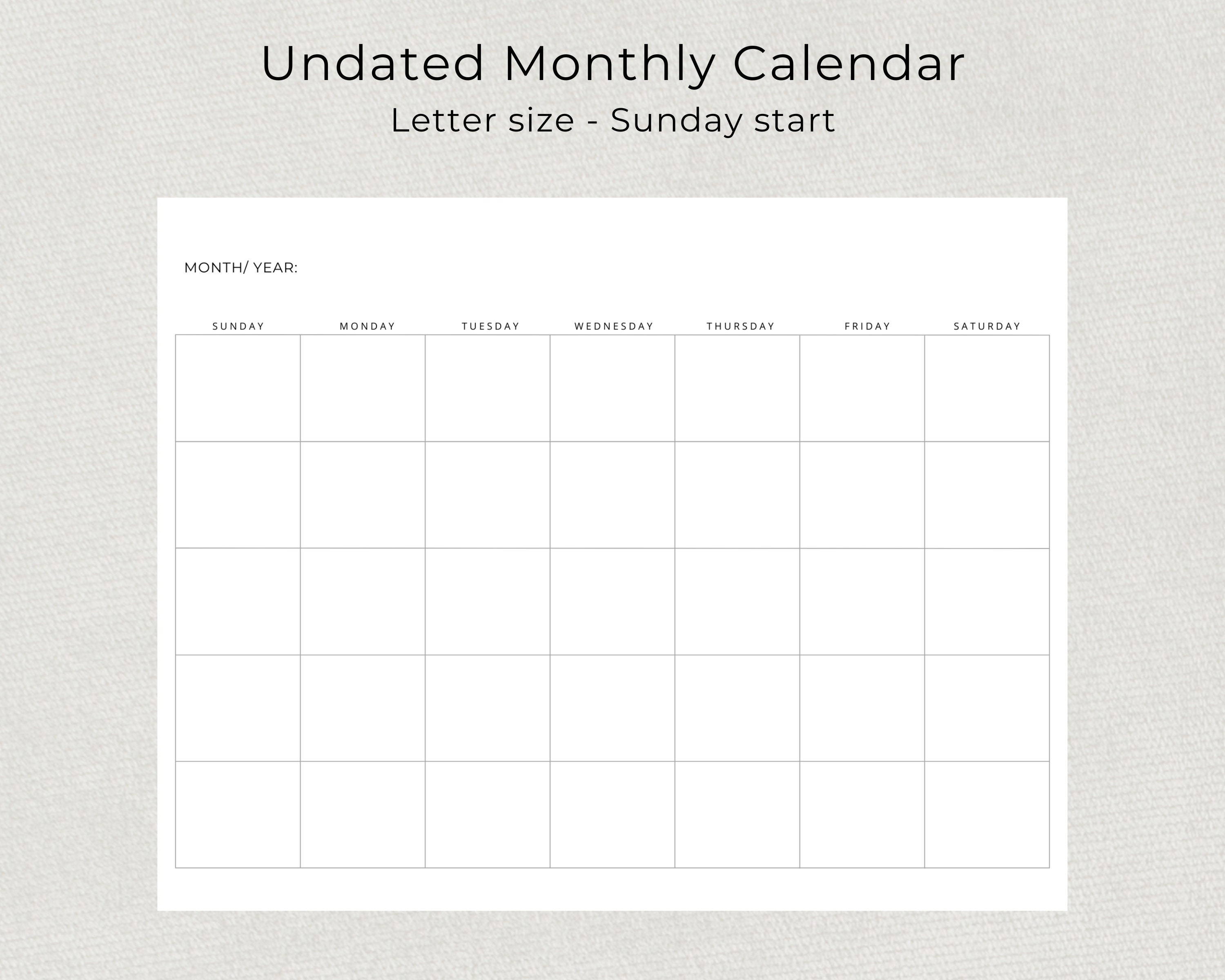 Blank Calendar Undated Monthly Planner Minimalist Blank Monthly ...