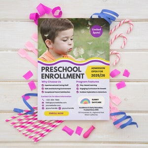 Printable Flyer Template for Preschool Daycare Enrollment Leaflet Kids ...