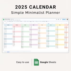 2025 Year Calendar Google Sheets Template Editable Digital Planner 2025 ...