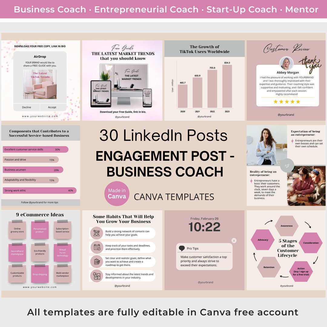 30 Business Coach Engagement Post Infographics Post Pink Linkedin Canva ...