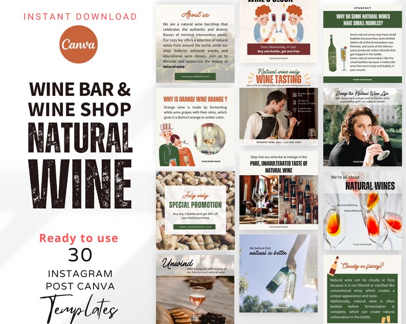 30 Natural Wine Instagram Post Canva Template Wine Bar Wine - Etsy