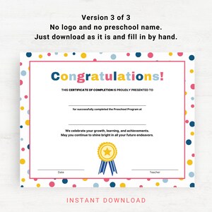 Editable Preschool Certificate Daycare Graduation Diploma Kindergarten ...