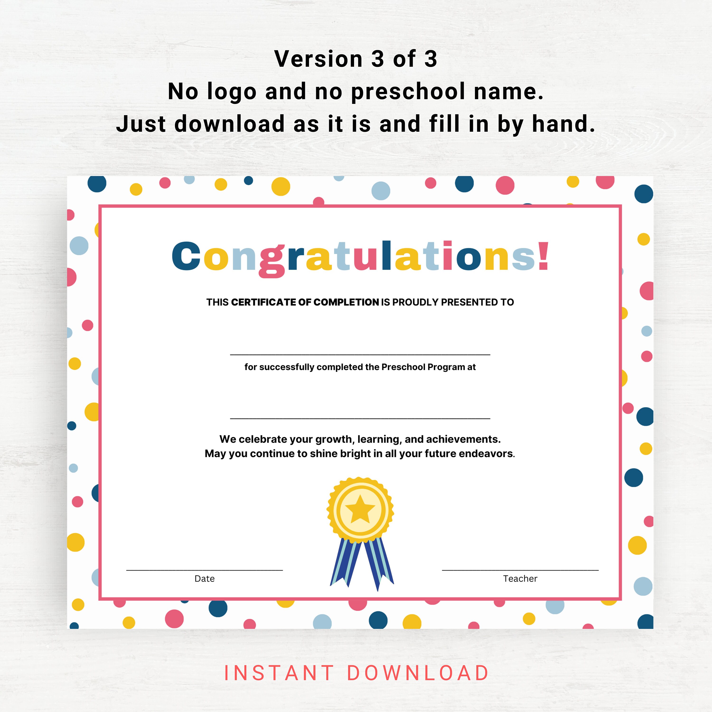 Editable Preschool Certificate Daycare Graduation Diploma Kindergarten ...