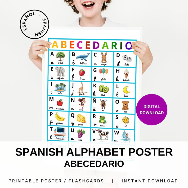 Spanish ABC Alphabet Poster Printable Spanish Alphabet Flashcards ...