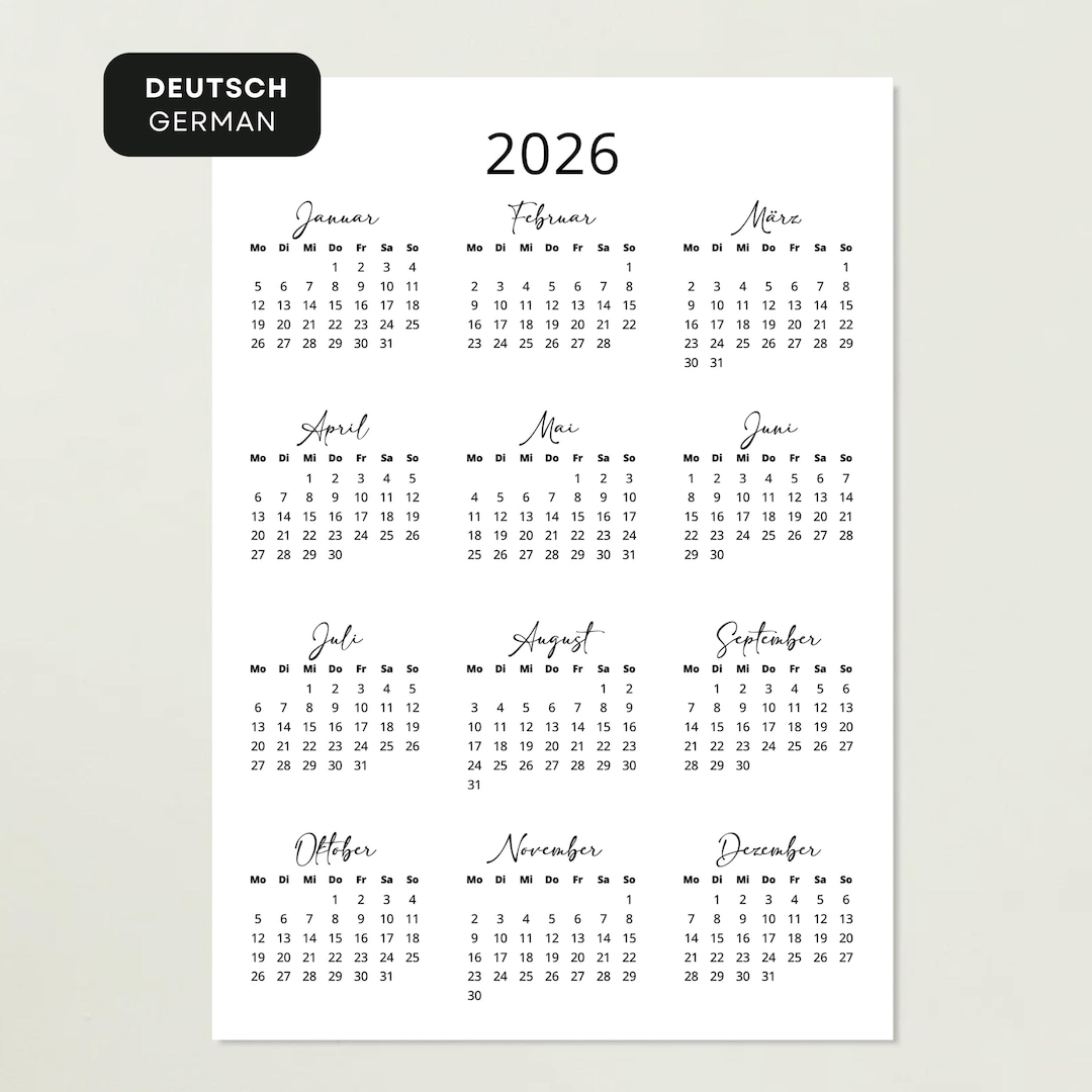 Kalender 2026 Kalender Deutsch Kalender Zum Ausdrucken 2026 Deutschland ...
