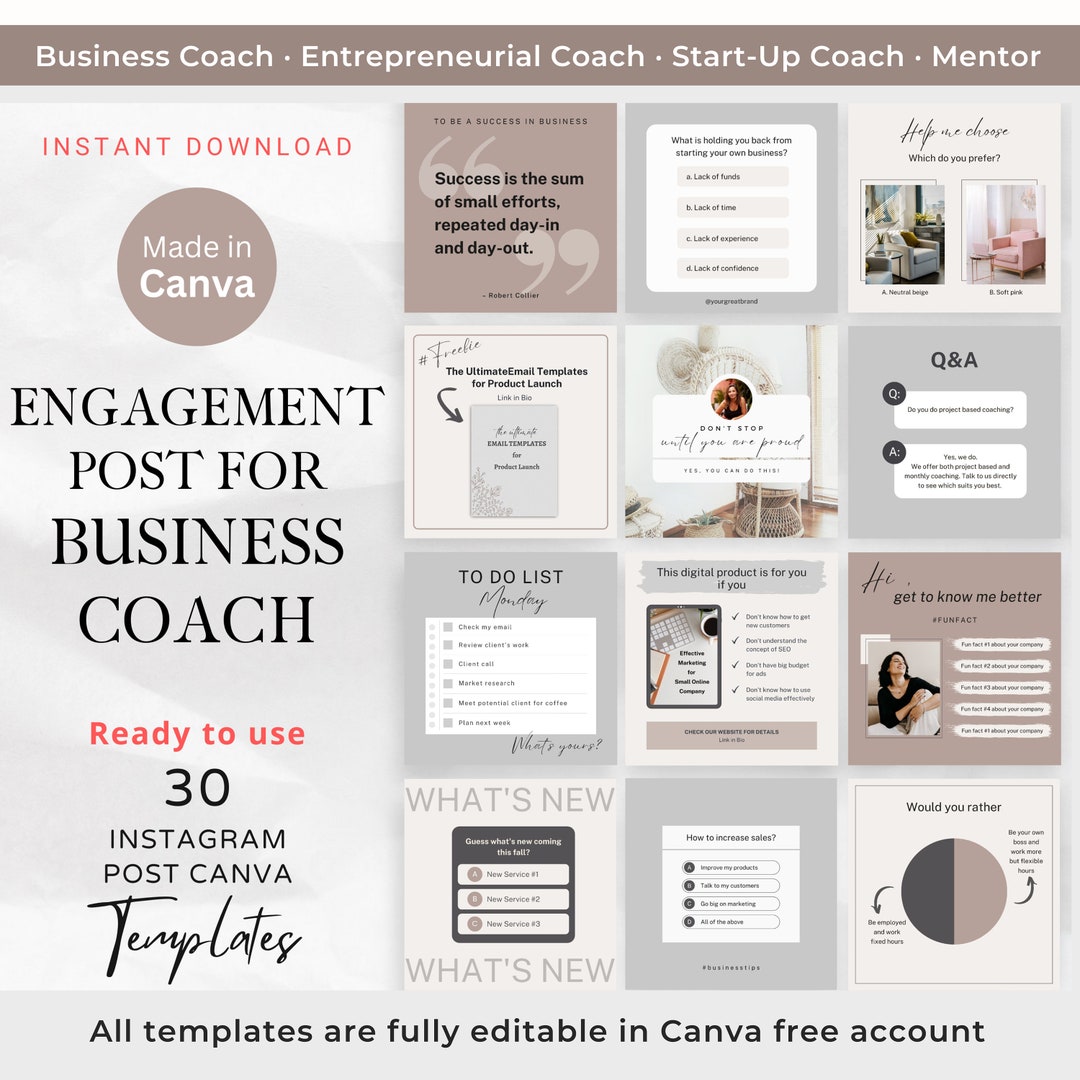 30 Engagement Post for Business Coach Instagram Canva - Etsy
