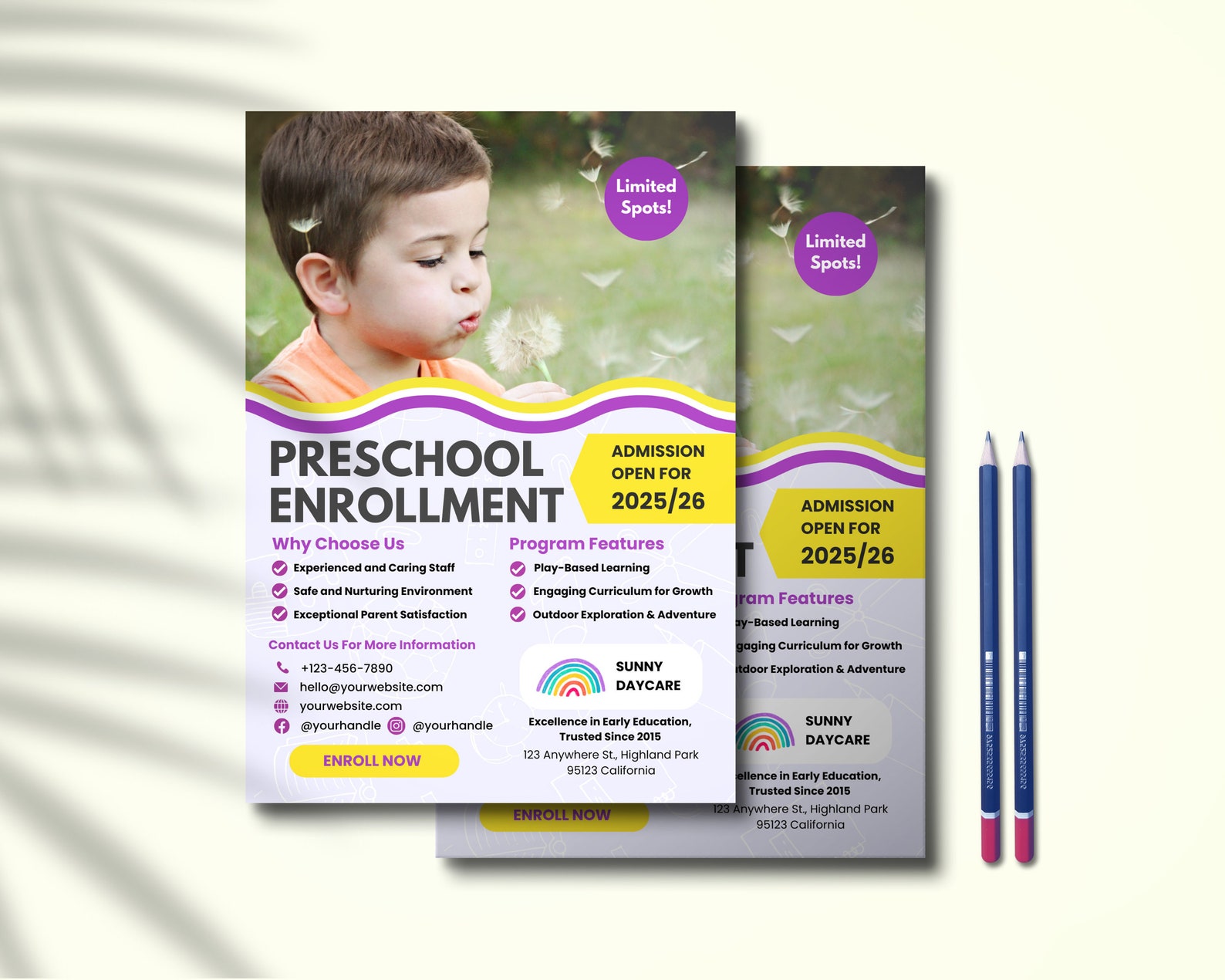 Printable Flyer Template for Preschool Daycare Enrollment Leaflet Kids ...