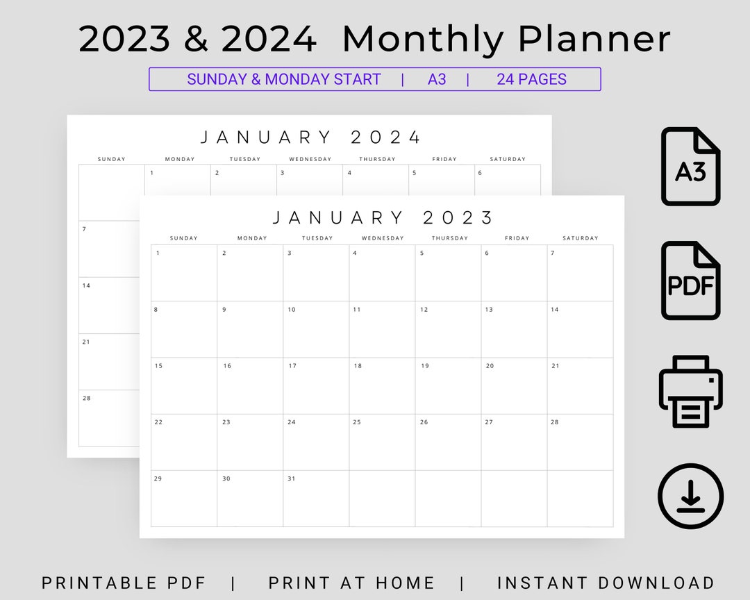 2023 & 2024 Monthly Planner Landscape 2023 2024 Monthly PDF - Etsy